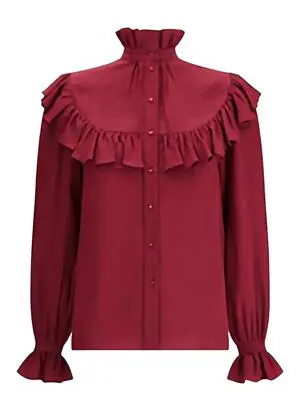 Saint Laurent Silk Blouse With Ruffle Detail - Multicolor