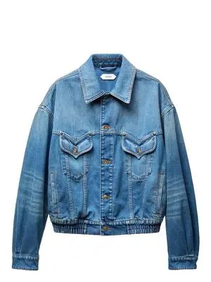 Versace Denim Jacket With Embossed Logo And Medusa Hardware - Blue