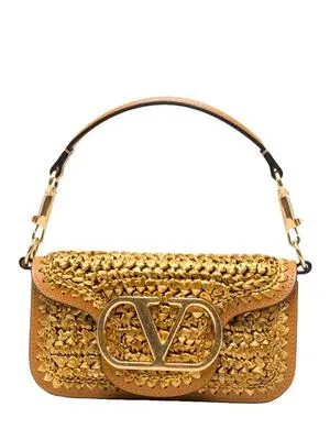 Valentino Garavani Leather And Straw Mini Handbag - Gold