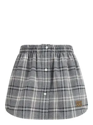Miu Miu Miu Miu Plaid Cotton Skirt Gray
