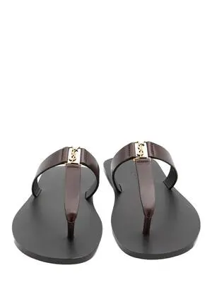 Saint Laurent Flat Sandals With Gold-tone Detail - Brown
