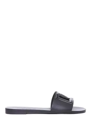 Dolce & Gabbana Calfskin Dg Logo Slides - Black