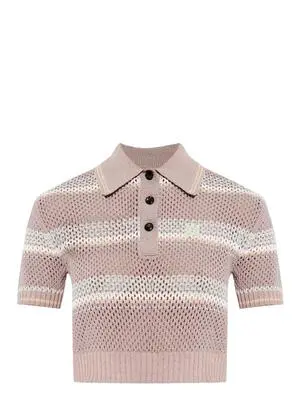 Amiri Striped Knit Polo Top - Pink