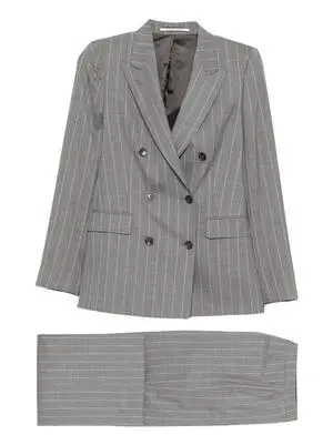 Tagliatore TAGLIATORE Grey Striped Double-Breasted Suit Gray