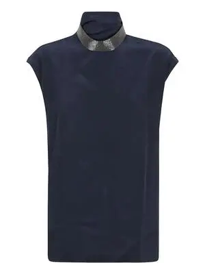 Brunello Cucinelli Embellished High Neck Sleeveless Blouse - Multicolor
