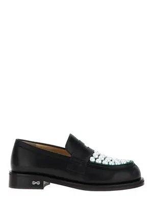 Mach & Mach MACH & MACH "Sirene" Pearl Embellished Leather Loafers Multicolor