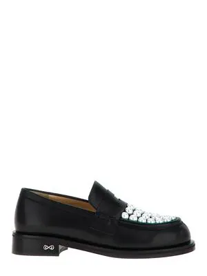 Mach & Mach MACH & MACH "Sirene" Pearl Embellished Leather Loafers Multicolor