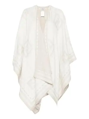 Fendi Geometric Pattern Virgin Wool Cape - Cream
