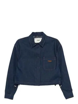 Fendi Denim Jacket With Logo Embroidery - Blue