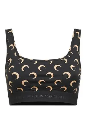 MARINE SERRE Marine Serre Black Printed Jersey Moon Sports Bra Multicolor