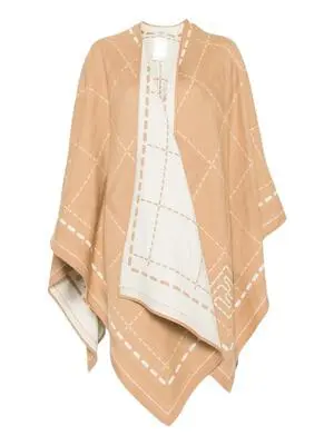 Fendi Checked Virgin Wool Cape - Cream