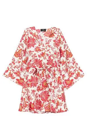 Etro Floral Print Silk Day Dress - White