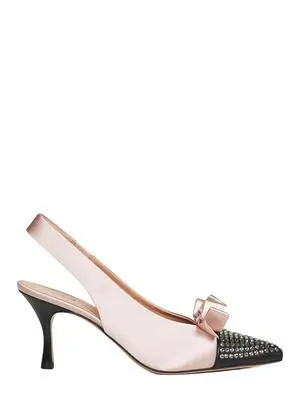 Chloé Nude Satin Rhinestone-embellished Alba Bow Slingback Pumps - Multicolor