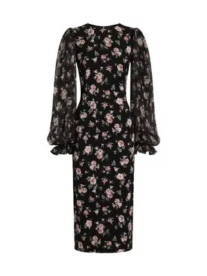 Dolce & Gabbana Printed Silk Dress With Sheer Sleeves - Multicolor