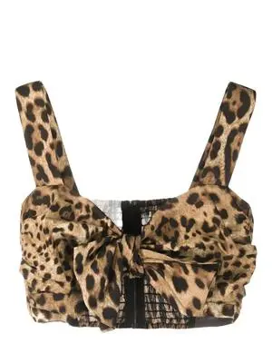 Dolce & Gabbana Leopard Print Bow Detail Crop Top - Multicolor