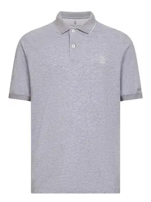 Brunello Cucinelli Grey Cotton Jersey Logo Polo Shirt - Multicolor