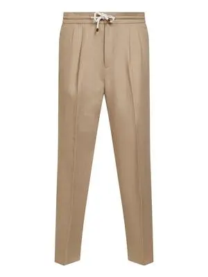 Brunello Cucinelli Taupe Linen And Cotton Drill Leisure Fit Trousers - Multicolor