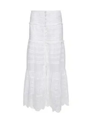 Isabel Marant Étoile White Cotton Lace Broderie Anglaise Tiered Ruffled Skirt - Multicolor