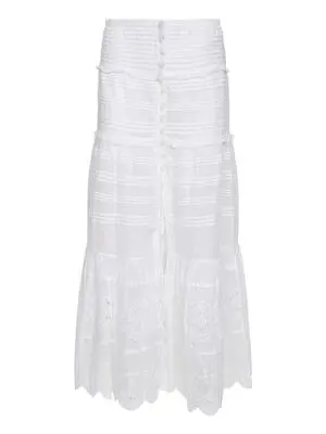 Isabel Marant Étoile White Cotton Lace Broderie Anglaise Tiered Ruffled Skirt - Multicolor