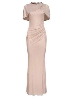 SELF-PORTRAIT Embellished Stretch Tulle Maxi Dress With Cape Detail - Multicolor