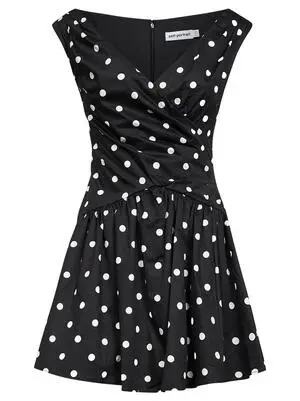 SELF-PORTRAIT Black Polka Dot Cotton Mini Dress - Multicolor