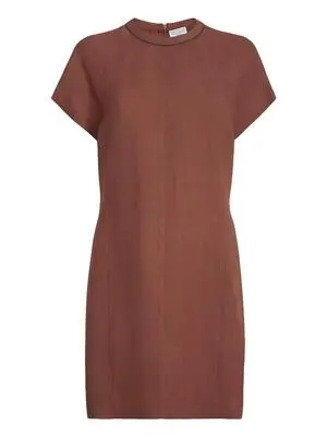 Brunello Cucinelli Short Sleeve Dress With Trim Detail - Orange