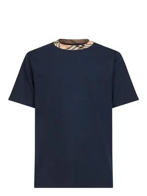 BURBERRY Burberry Men Navy Blue Cotton Check Trims T-Shirt