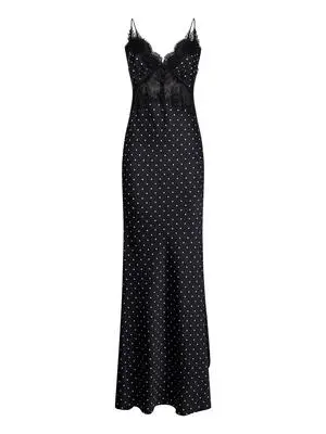 SELF-PORTRAIT Polka Dot Satin Lace Maxi Dress - Multicolor