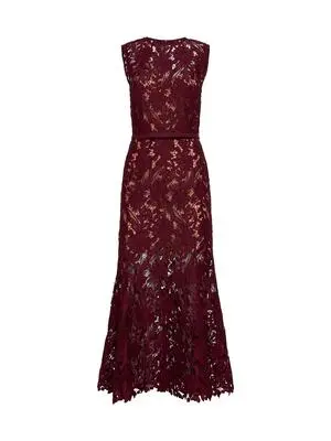 SELF-PORTRAIT Burgundy Guipure Lace Midi Dress - Multicolor