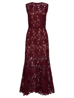 SELF-PORTRAIT Burgundy Guipure Lace Midi Dress - Multicolor