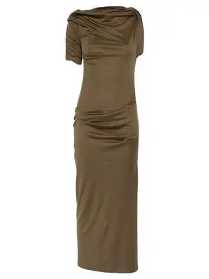 Jacquemus Draped Short Sleeve Fitted Construction Midi Dress - Green