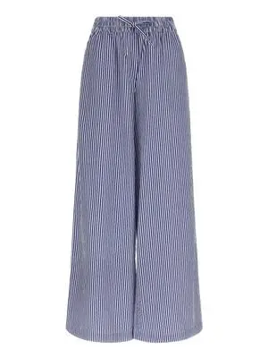 P.a.r.o.s.h Cashine Striped Cotton Poplin Pants With All-over Rhinestones - Blue