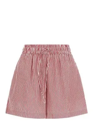 P.a.r.o.s.h Striped Cotton Poplin Shorts With All-over Rhinestones - Red