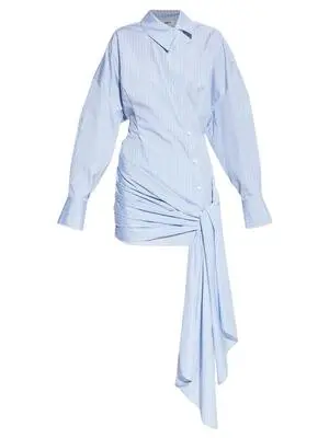 Attico The Attico Blue Striped Cotton Asymmetric Collared Shirt Dress Blue