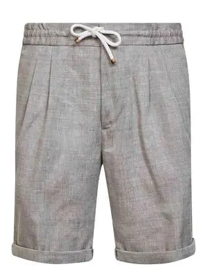 Brunello Cucinelli Light Brown Linen And Virgin Wool Chevron Bermuda Shorts - Multicolor