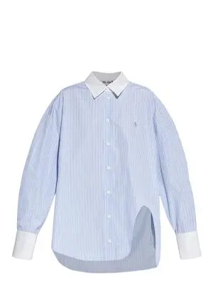 Attico Striped Cotton Shirt With Embroidered Detail - Blue
