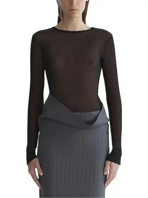 MUGLER Sheer Long Sleeve Top - Black