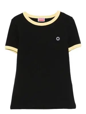 Kenzo KENZO Black Organic Cotton Blend T-Shirt With Contrasting Trim And Logo Appliqué Black