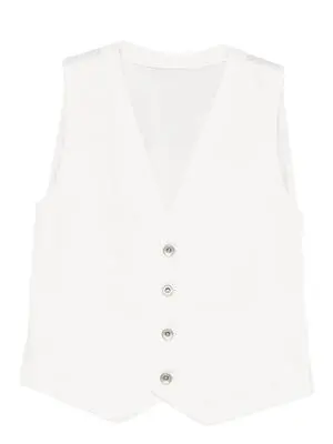 Sacai Sleeveless V-neck Waistcoat With Button Fastening And Drawstring Detail - White