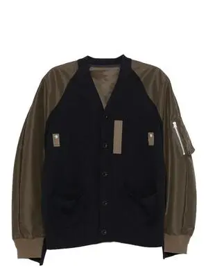 Sacai Bomber Jacket With V-neck And Ribbed Hem - Blue