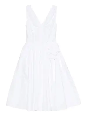 prada embroidered poplin and lace dress Prada Eyelet Embroidery A Line Strap Corset Midi Dress White main image 0