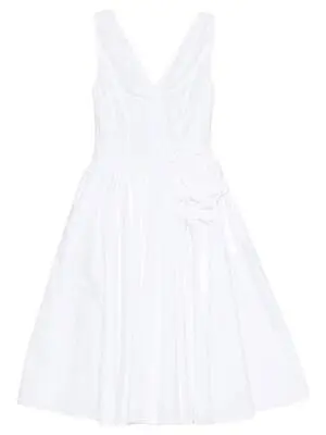 Prada Cotton Flower Appliqué Midi Dress - White