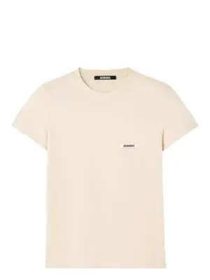 Jacquemus Cotton T-shirt With Logo Patch - Cream