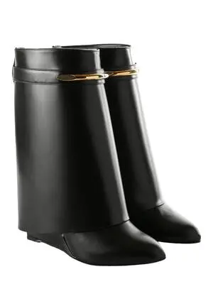 Givenchy Leather Wedge Heel Boots With Gold-tone Hardware - Black