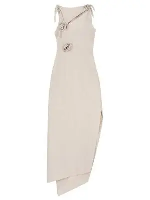 COPERNI COPERNI Beige Linen Rosette Detail Asymmetric Maxi Dress