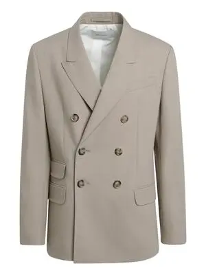 AMI Paris Beige Double-breasted Virgin Wool Gabardine Jacket - Cream