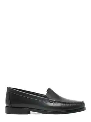 AeydĒ Leather Slip-on Loafers With Almond Toe And Stacked Heel - Black