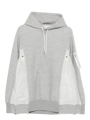 Sacai Light Grey Cotton Blend Drawstring Hoodie - Gray