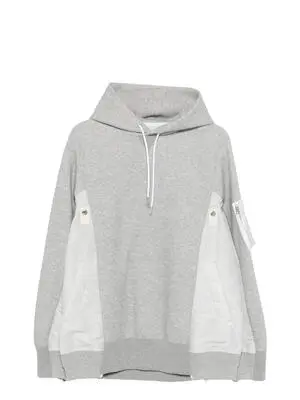 Sacai Light Grey Cotton Blend Drawstring Hoodie - Gray