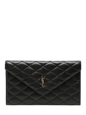 Saint Laurent Quilted Leather Clutch With Wrist Strap - Black